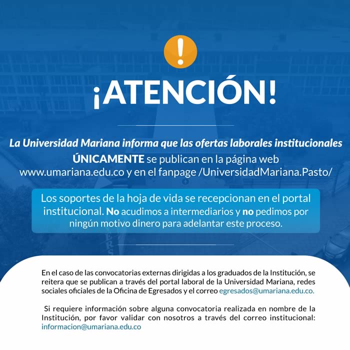 Ofertas Laborales Internas y Externas Universidad Mariana - Pasto - Nariño - Colombia